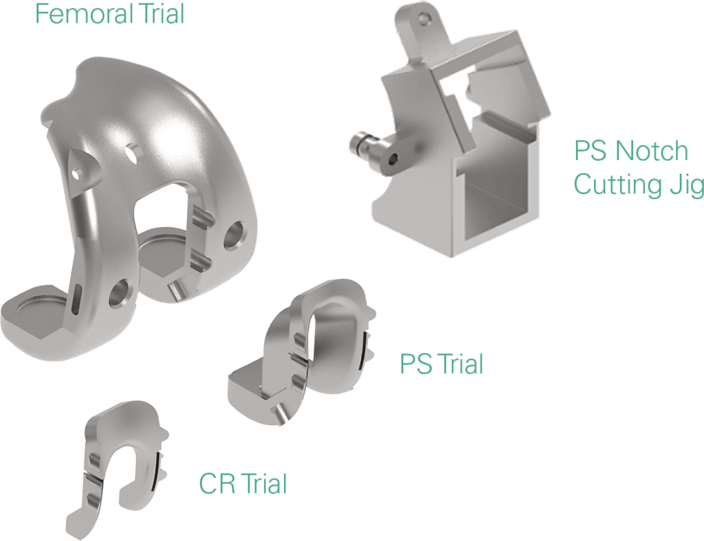 PS notch preparation with cut-through modular femoral trials.